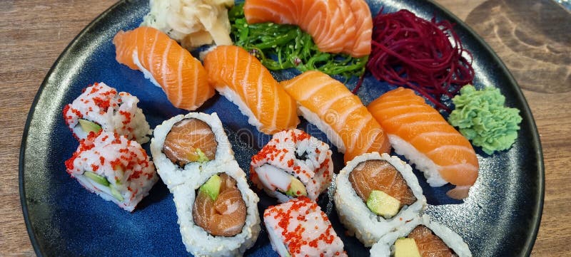 Fresh Norwegian Fish and Seafood Sushi Stock Photo - Image of rice ...