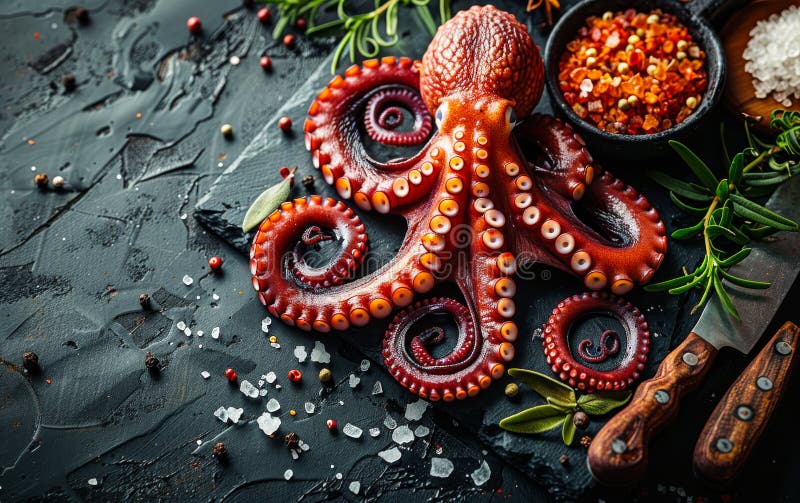 Fresh Octopus with Herbs and Spices Stock Photo - Image of ingredients ...