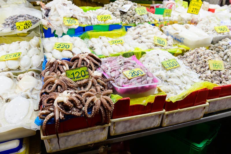 Fresh Octopus on Ice at the Fresh Market in Thailand Stock Image ...