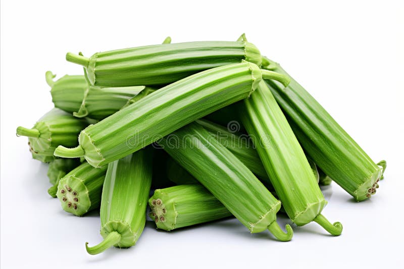 Fresh Okra on White Backdrop Visually Captivating Element for Ads ...