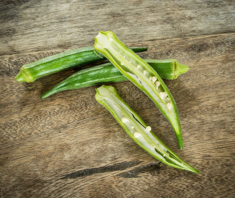 Fresh Okras on Wood Background Stock Image - Image of vegetarian ...