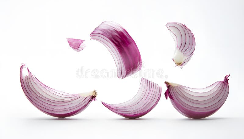 Fresh Onion Slices Falling on White Background Stock Image - Image of ...