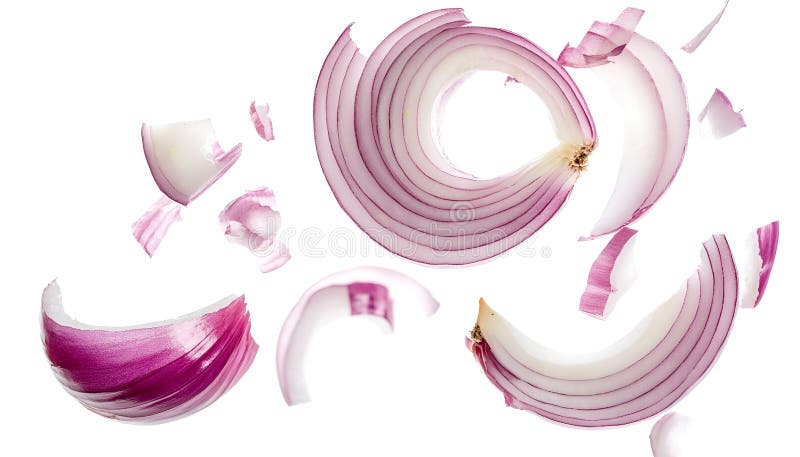 Fresh Onion Slices Falling on White Background Stock Image - Image of ...