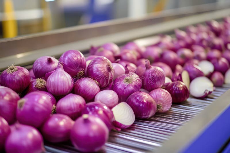 Fresh Onions Sorted on Conveyor Belt in Food Facility Stock Image ...