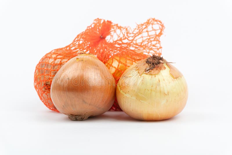 Onions in a Packing Net Isolated on White Background Stock Image ...