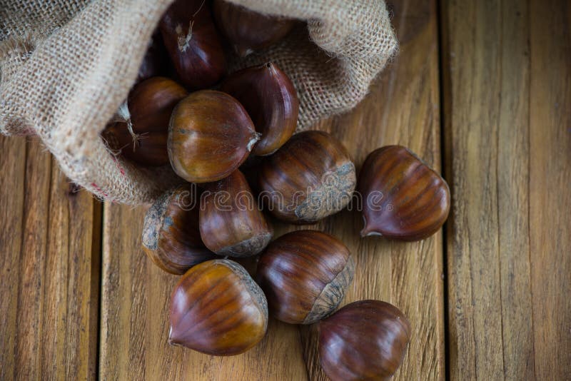Fresh Oraganic Chestnut in Sack on Table Stock Photo - Image of healthy ...