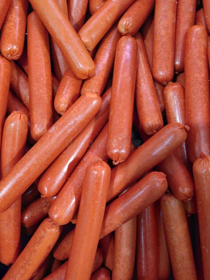 Red sausage in supermarket stock photo. Image of macro - 155889624