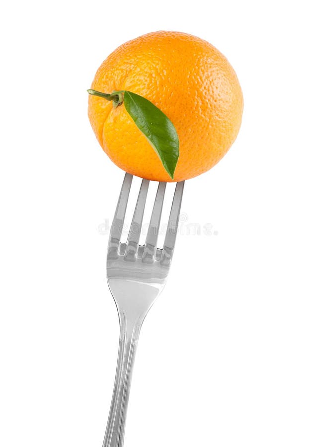 Fresh orange on fork stock photo. Image of fork, isolated - 31286112