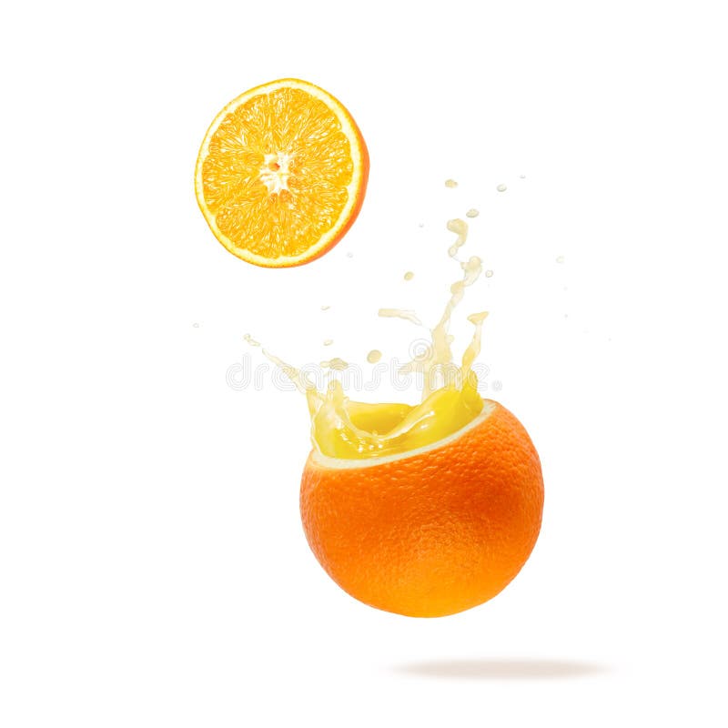 Fresh Orange Juice Splashing from Fruit Isolated on White Background ...