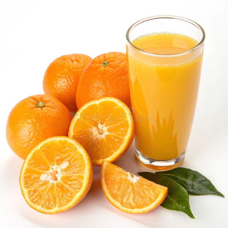 Fresh Orange Juice with Whole and Sliced Orange Stock Illustration ...