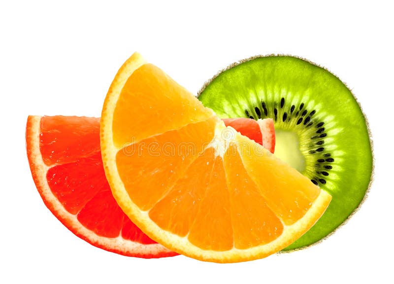 Fresh Orange, Kiwi and Grapefruit Slices Isolated on White Stock Photo ...