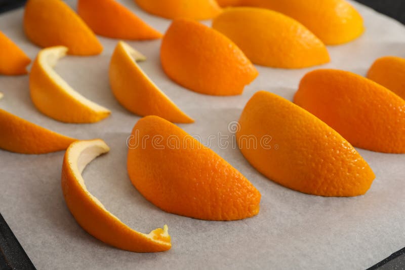 Fresh Orange Peels on White Parchment Paper, Closeup Stock Image - Image of meal, fruit: 270438397