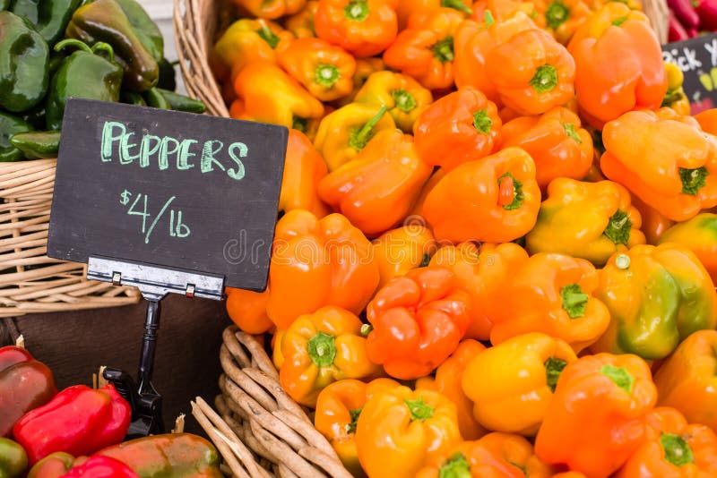Fresh Orange Peppers at the Market Stock Image - Image of display ...