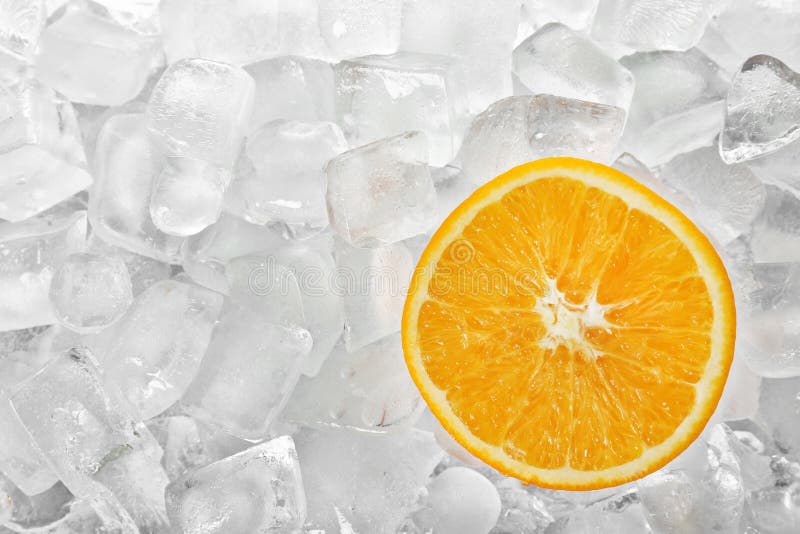 Fresh Orange on Pile of Ice Cubes Stock Photo - Image of citrus, froze ...