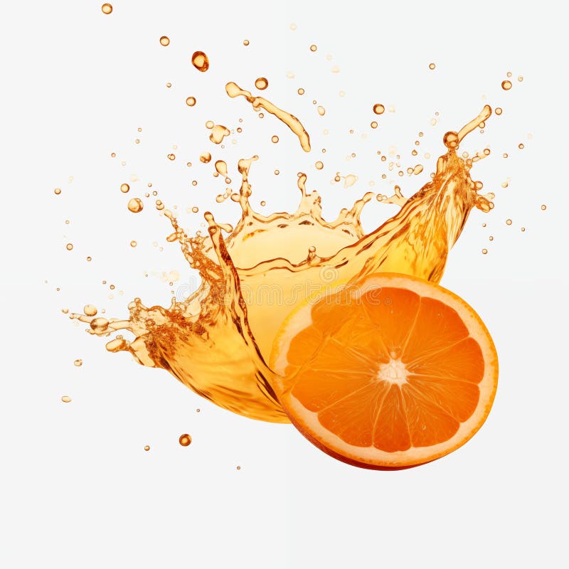 Fresh Orange Slice Splashing in Vibrant Juice Against a Clean White ...