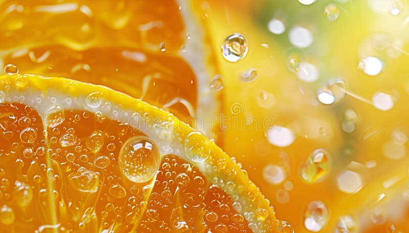 Fresh Orange Slice in Water Drops with Bubbles Macro Stock Image ...