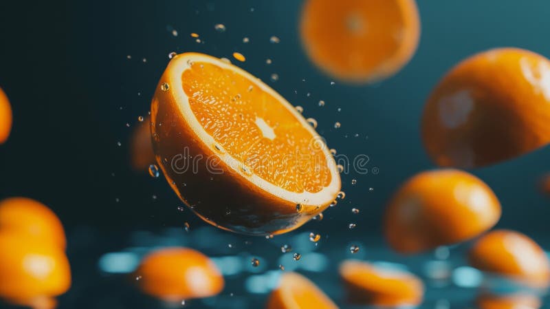 Fresh Orange Slices Floating in Water with Bubbles Stock Photo - Image ...