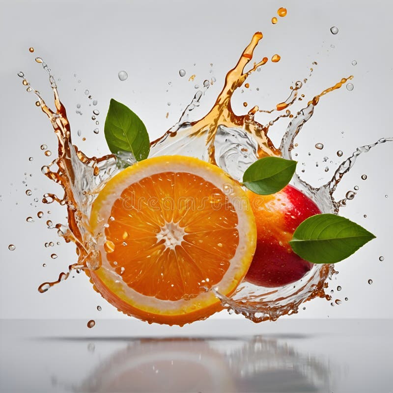 Fresh Orange Splash with Leaves Stock Illustration - Illustration of ...