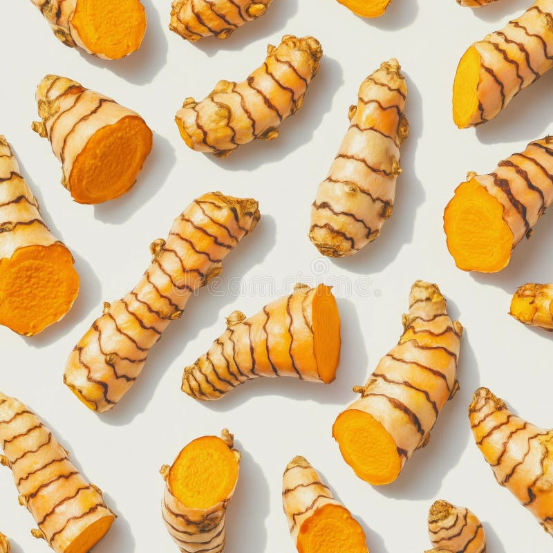 Fresh Orange Turmeric Roots Pattern on White Surface Stock Photo ...