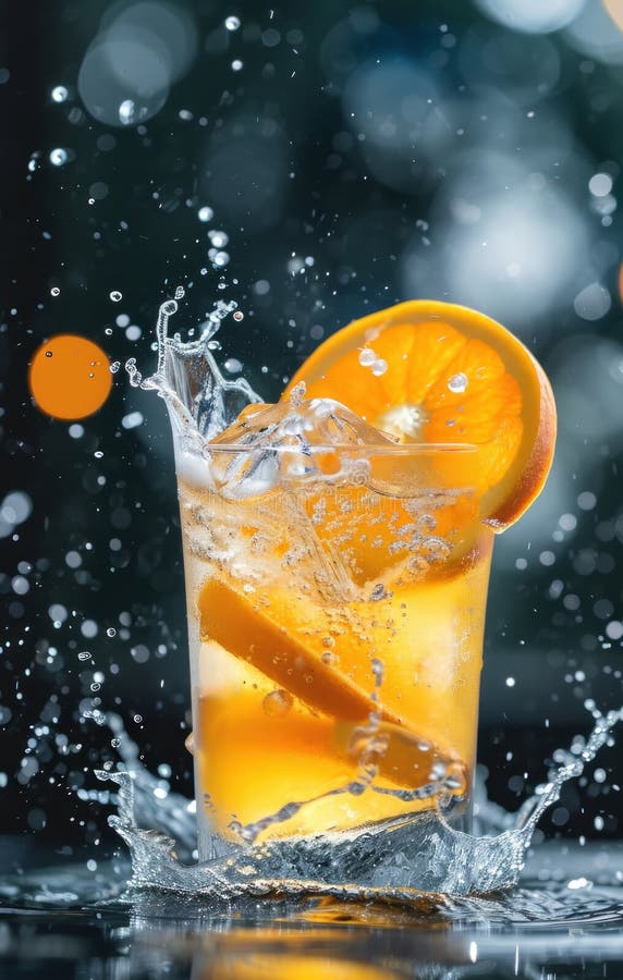 Fresh Orange Vodka Cocktail with Orange Slices and Water Splashing ...