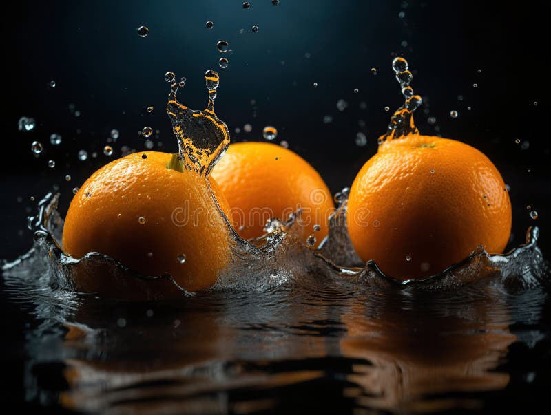 Fresh Oranges Falling into the Water Background, Generative Ai Stock ...
