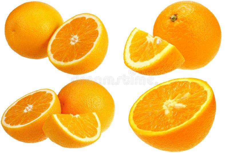 Fresh Oranges Isolated on White Background Set Stock Photo - Image of ...