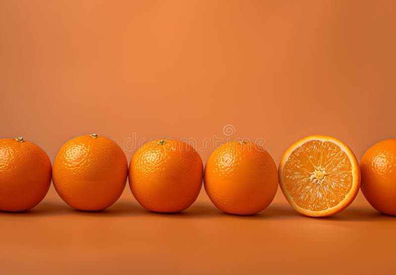 Fresh Oranges in a Row on Orange Background Stock Illustration ...