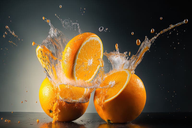 Fresh Oranges Splashing in Freeze Motion, Up Close Stock Illustration ...