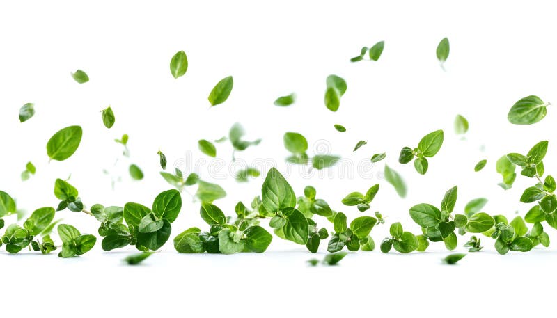 Fresh Oregano Sprigs in the Air on White Background Stock Image - Image ...