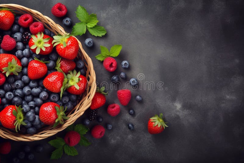 Fresh Organic Blueberry, Raspberry and Strawberry with Mint Leaves in ...