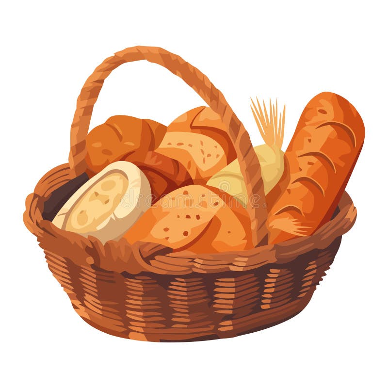 Fresh Organic Bread in Wicker Basket Vector Stock Vector - Illustration ...