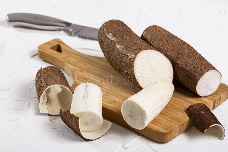 Fresh Organic Cassava Root - Manioc Esculenta on White Background Stock ...