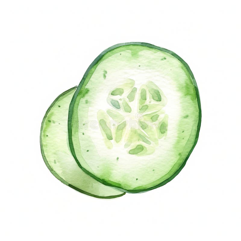Fresh Organic Cucumber Vegetable Square Watercolor Illustration. Stock ...