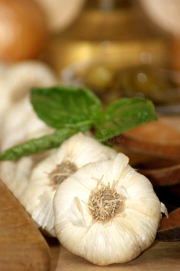 Fresh Organic Garlic and Basil from the Garden Stock Photo - Image of ...