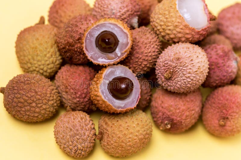 Fresh Organic Lychee Fruit on Yellow Background Above Horizontal Stock ...