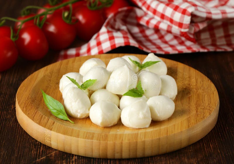 Fresh Organic Mini Mozzarella Cheese Stock Image - Image of background ...
