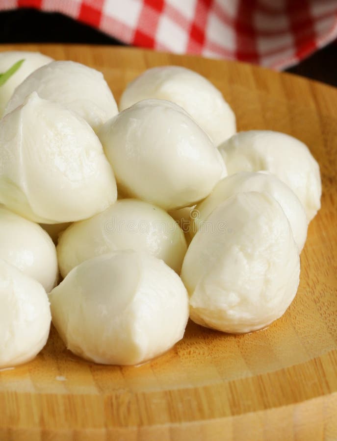 Mini Mozzarella Balls with Basil Leaf Isolated on White Background. Top ...