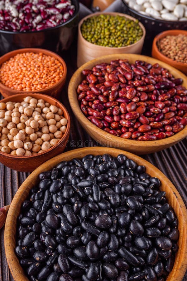 Fresh Organic Natural Beans on Wooden Rustic Background Stock Photo ...