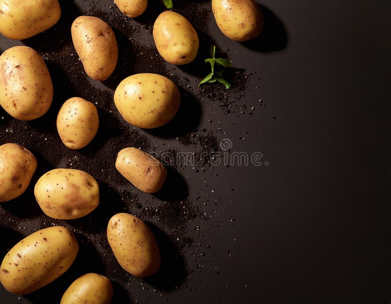Fresh Organic Potatoes on Black Studio Shot Stock Image - Image of ...