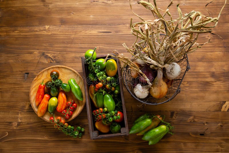 Fresh Organic Produce on Wooden Table Stock Photo - Image of harvest ...