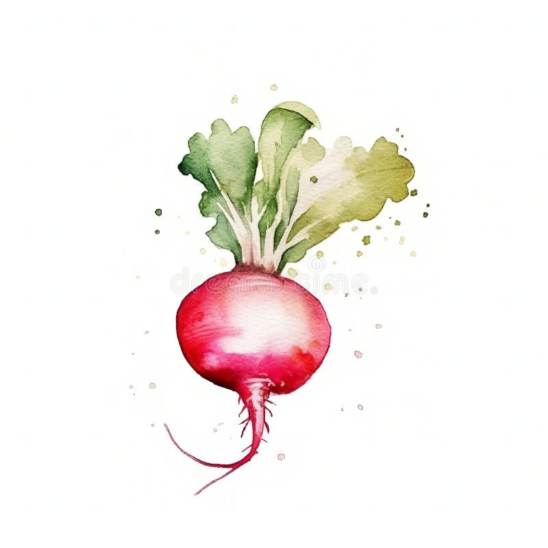 Fresh Organic Radish Vegetable Square Watercolor Illustration. Stock ...