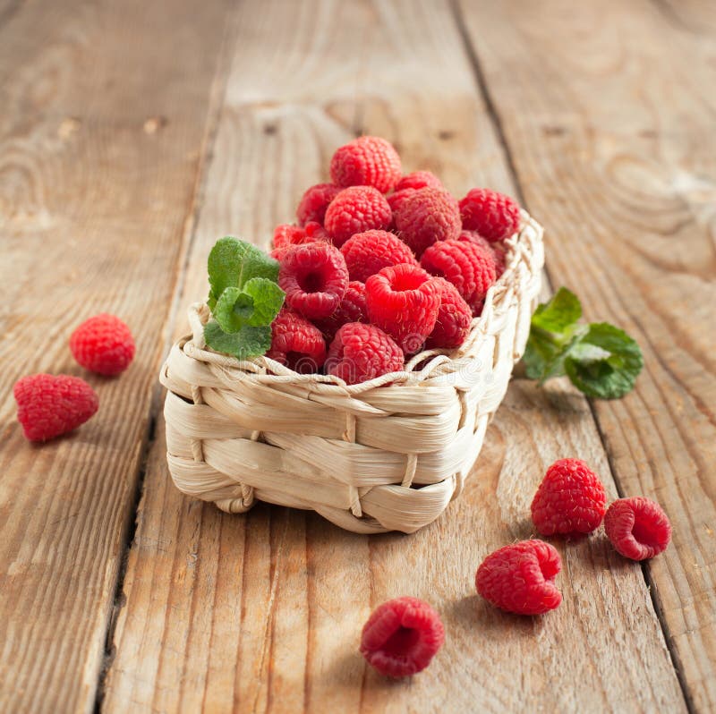 Fresh Organic Raspberry in Basket. Stock Photo - Image of focus, vegan ...