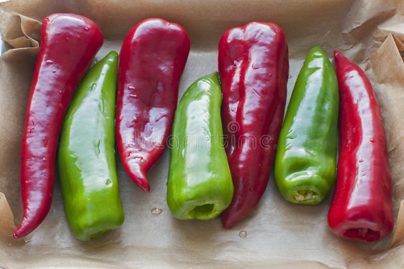 Fresh Organic Red and Green Peppers Stock Image - Image of ingredient ...