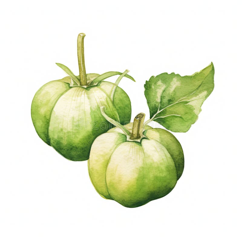 Fresh Organic Tomatillo Vegetable Square Watercolor Illustration. Stock ...