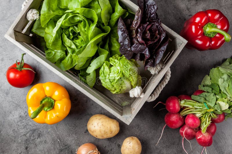 Fresh Organic Vegetables on Rustic Background Stock Image - Image of ...