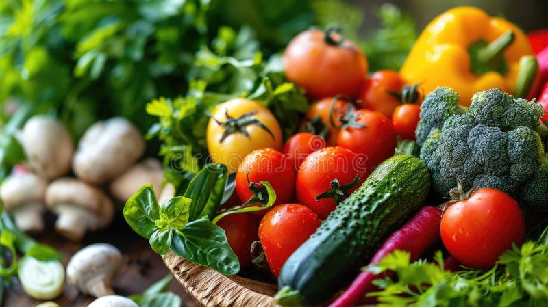 Fresh Organic Vegetables on Rustic Wooden Table Stock Illustration ...