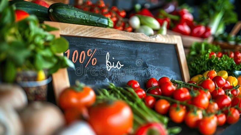 Fresh Organic Vegetables Sign with Text Stock Photo - Image of garden ...