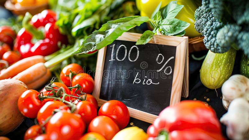 Fresh Organic Vegetables Sign with Text Stock Photo - Image of leaf ...