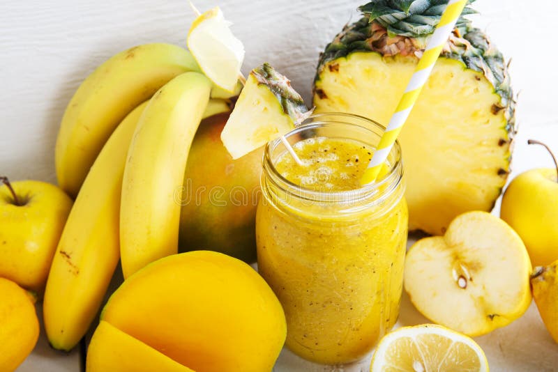 Fresh Organic Yellow Smoothie Stock Photo - Image of ingredient, drink ...