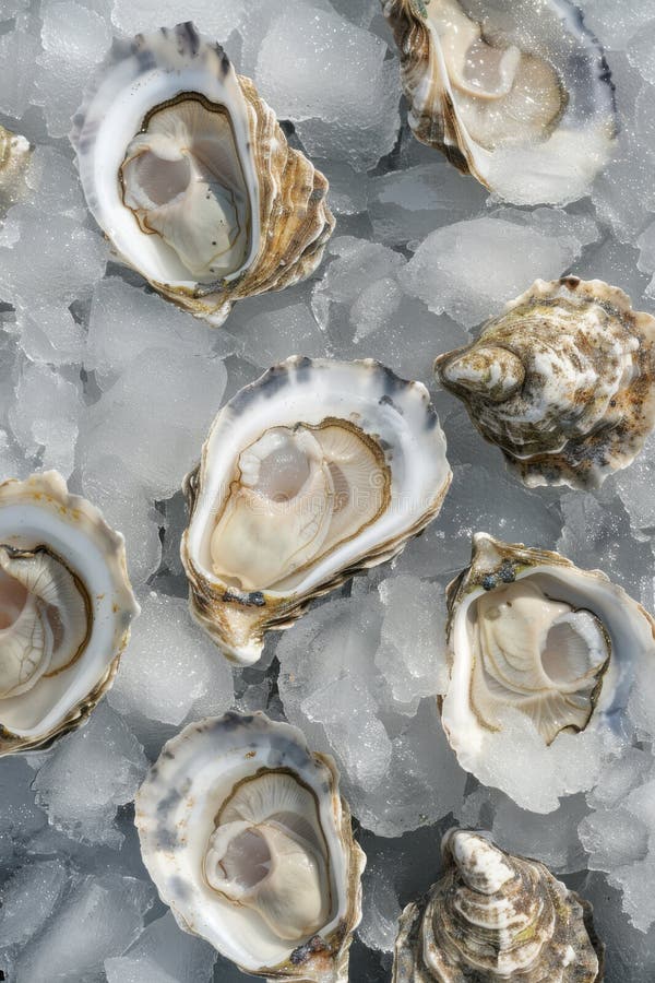 Fresh Oyster on the Ice, Top View Stock Illustration - Illustration of ...